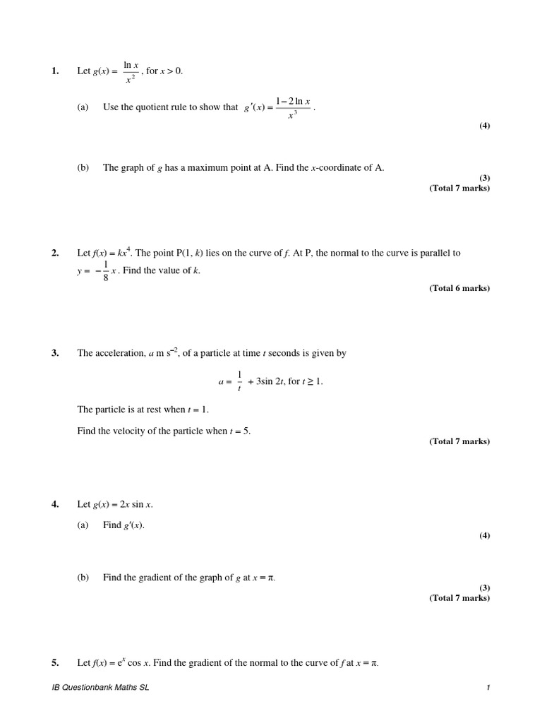 Differentiation Questions Pdf Tangent Mathematical Objects