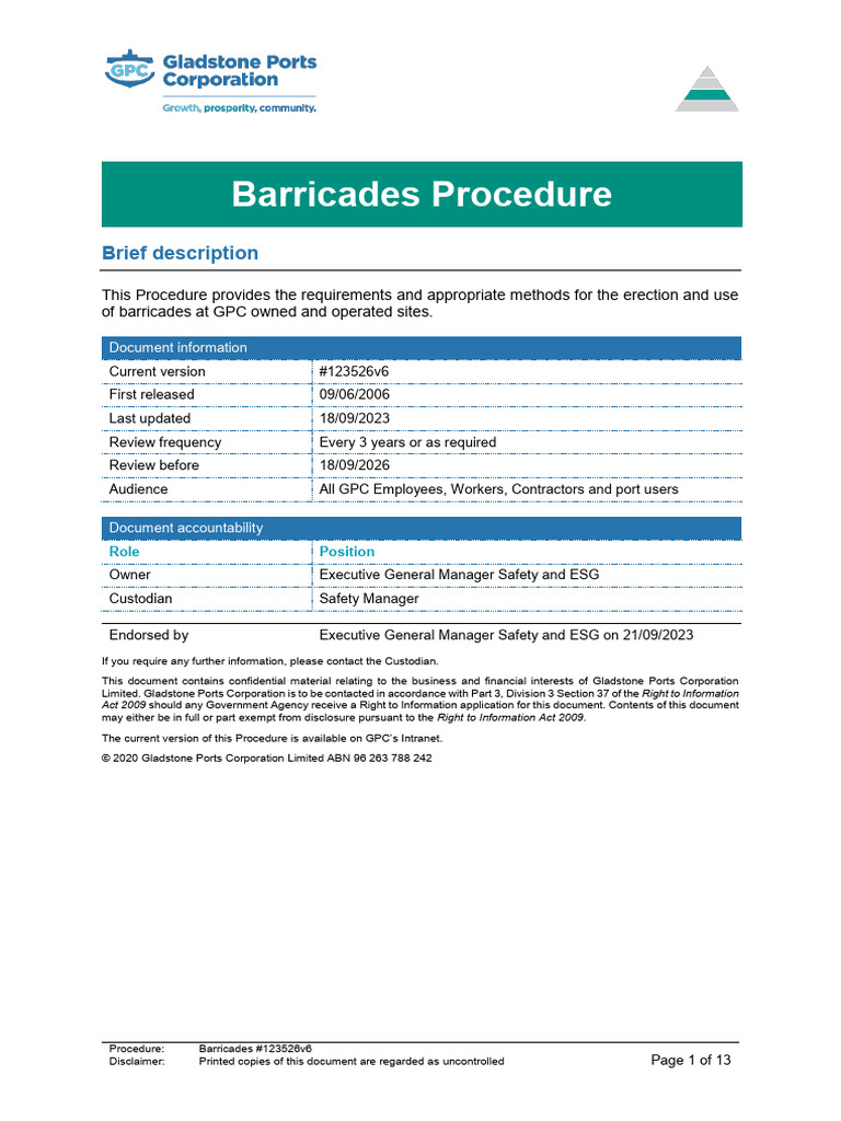 Barricades-Procedure v6 | PDF | Occupational Safety And Health | Risk
