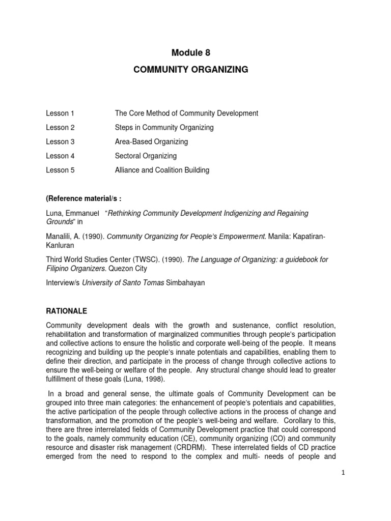 ICSD Module 8 Community Organizing | PDF | Community Organizing | Community
