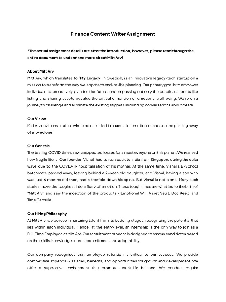 Finance Content Writer Internship Guide | PDF | Internship | Job Hunting