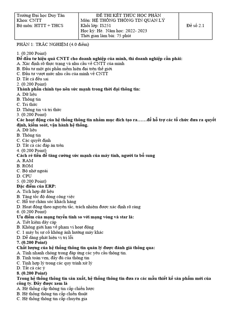 Httpsstudyresource - Duytan.edu - vnaccesscontentgroup220783Bai20TapFINAL EXAM IS251SA DE202.1ab ...