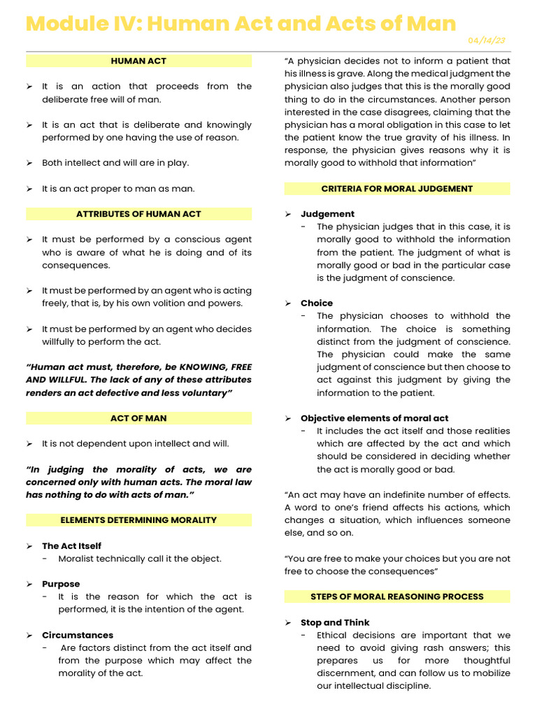 Module IV Human Act and Acts of Man | PDF | Morality | Courage