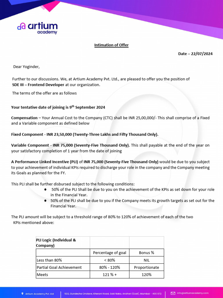Job Offer for SDE III at Artium Academy | PDF | Economies | Employment ...