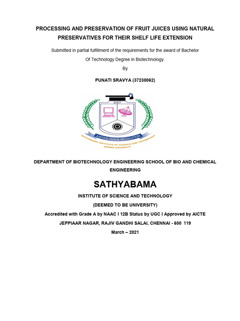 PROCESSING AND PRESERVATION OF FRUIT JUICES USING NATURAL PRESERVATIVES FOR THEIR SHELF LIFE ...