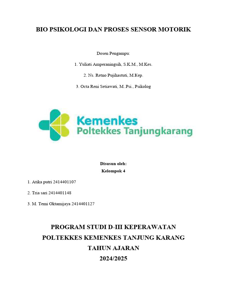 Makalah Biopsikologi Dan Sensor Motorik Pdf Karier And Perkembangan