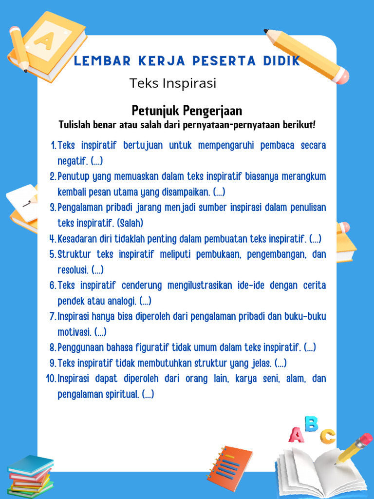Lembar Kerja Teks Inspiratif Siswa | PDF | Puisi