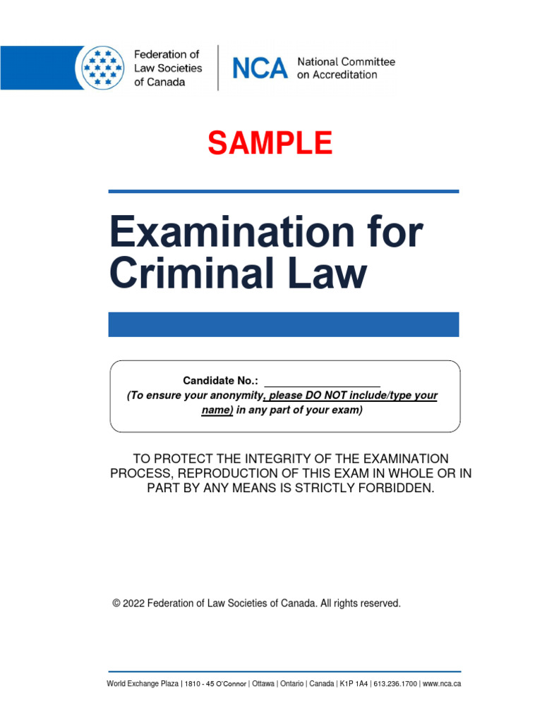 NCA Criminal Law Exam Guide | PDF | Question | Prison