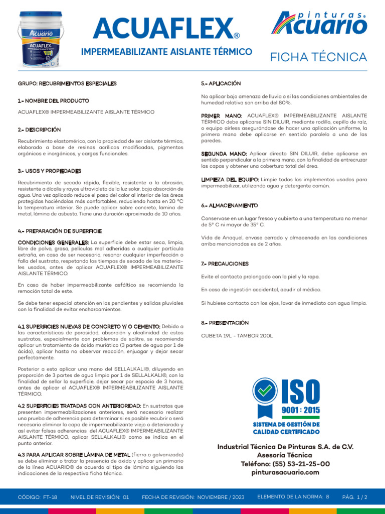Acuaflex: Aislante Térmico 10 Años | PDF | Aislamiento térmico | Agua
