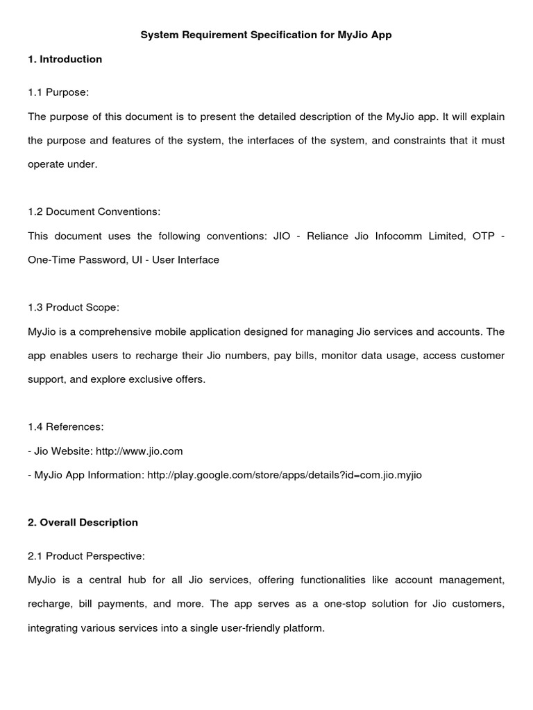 MyJio SRS With Diagrams | PDF | Mobile App | Computing