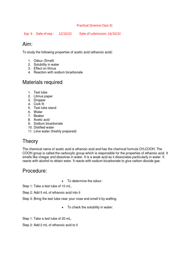 PRACTICAL CLASS X Exp 3,4,5&6 | PDF | Series And Parallel Circuits | Acetic Acid