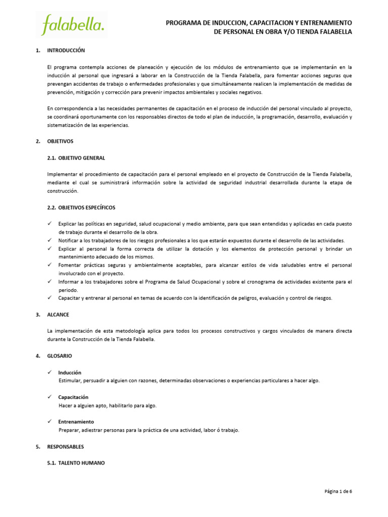 Programa De Induccion Pdf Seguridad Y Salud Ocupacional