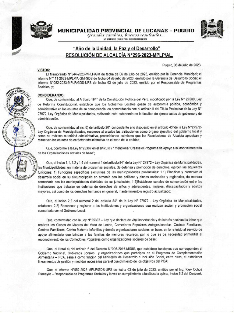 R.A. #296-2023-MPLP Comedores | PDF