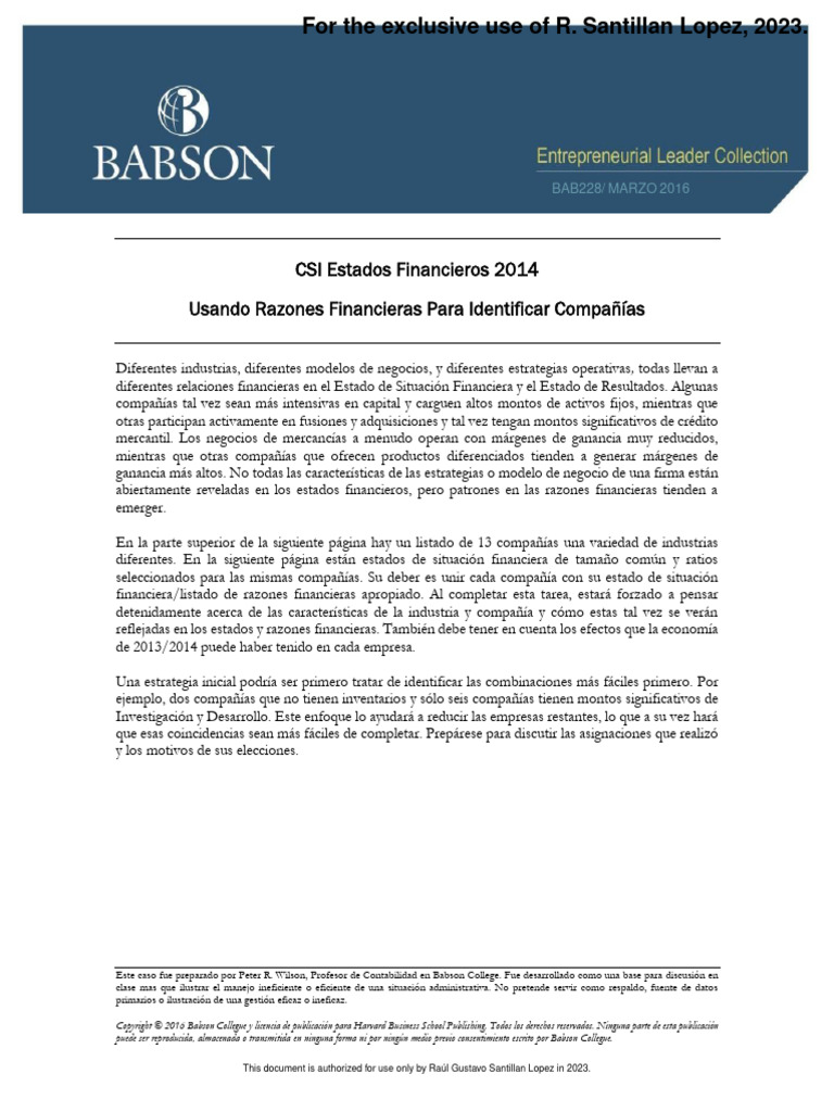 CSI Usando Razones Financieras | PDF | Business | Economias