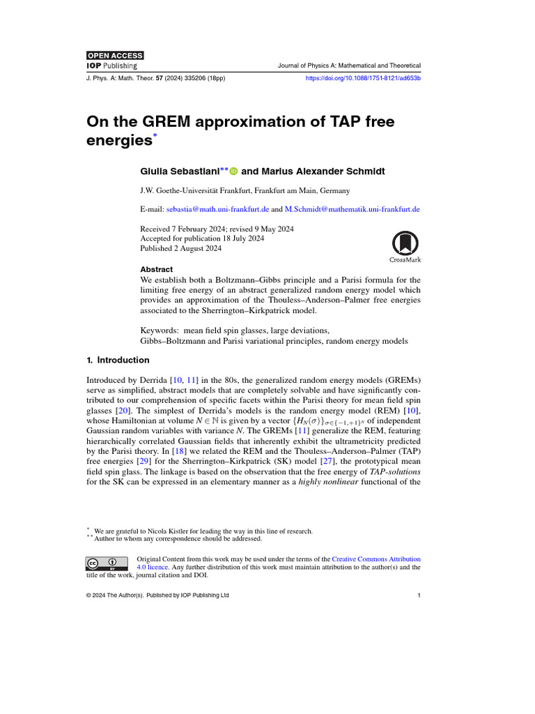 On The GREM Approximation of TAP Free Energies | PDF | Normal ...