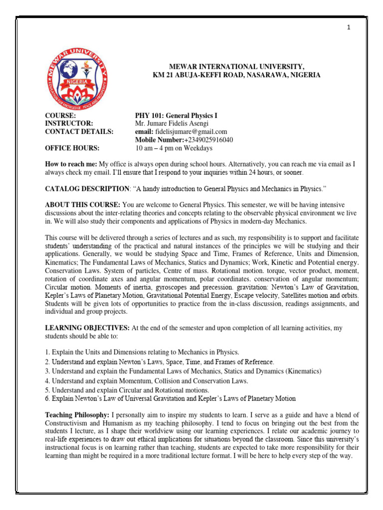 General Physics I Course Overview | PDF | Euclidean Vector | Force