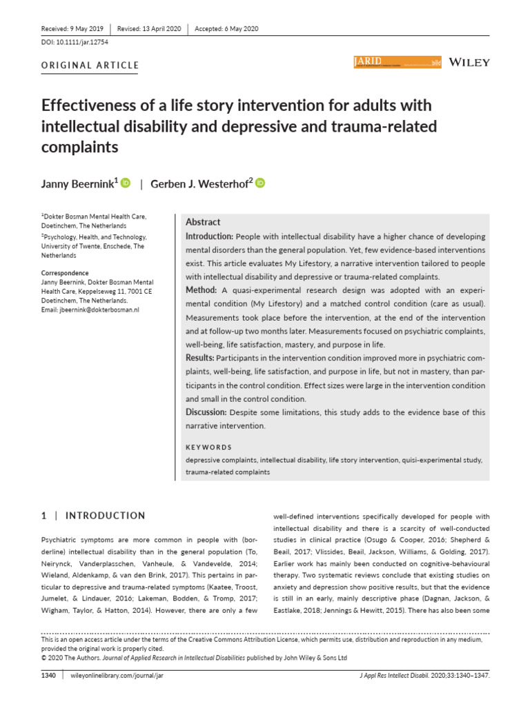 Life Story Intervention for Intellectual Disabilities | PDF | Mental ...
