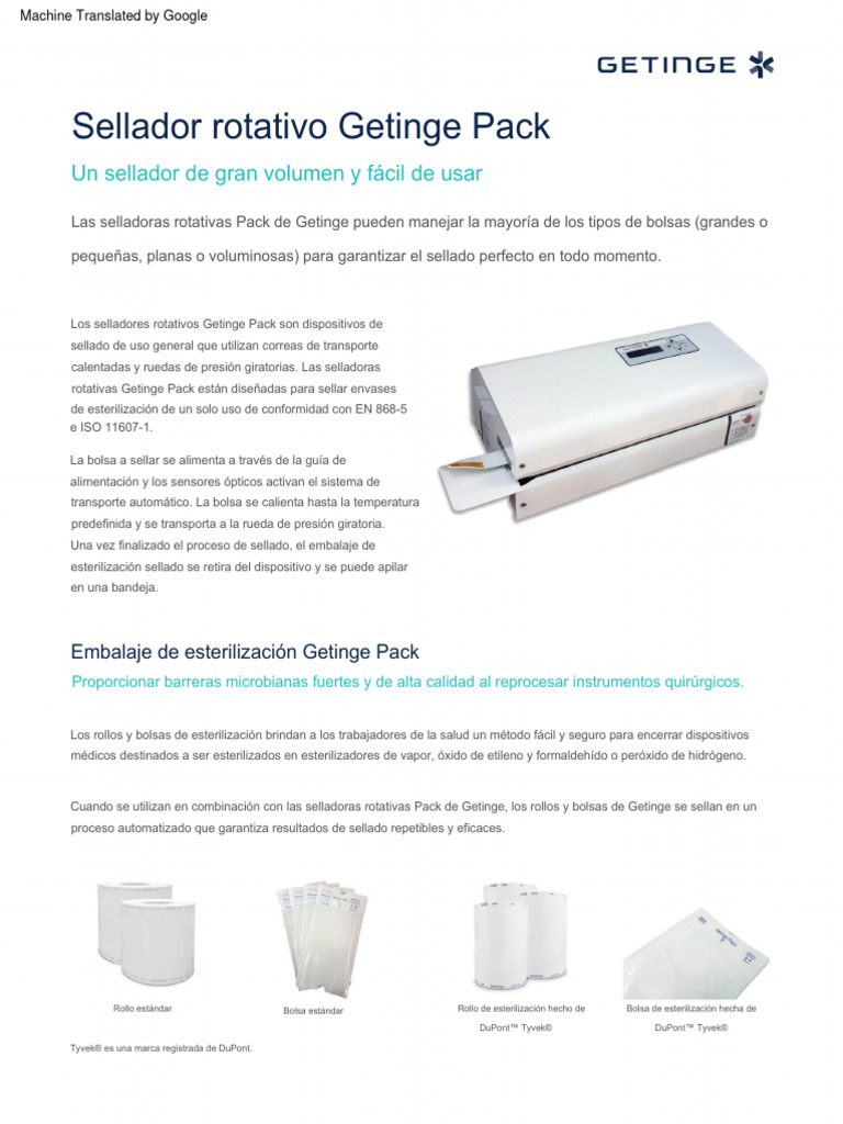 Getinge Pack Rotary Sealer Flyer-En-Non Us Canada | PDF ...