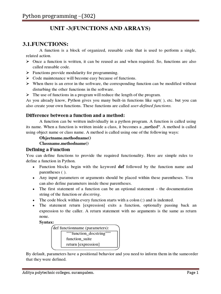 Unit3 Functions And Arrays Pdf Anonymous Function Parameter Computer Programming 8552
