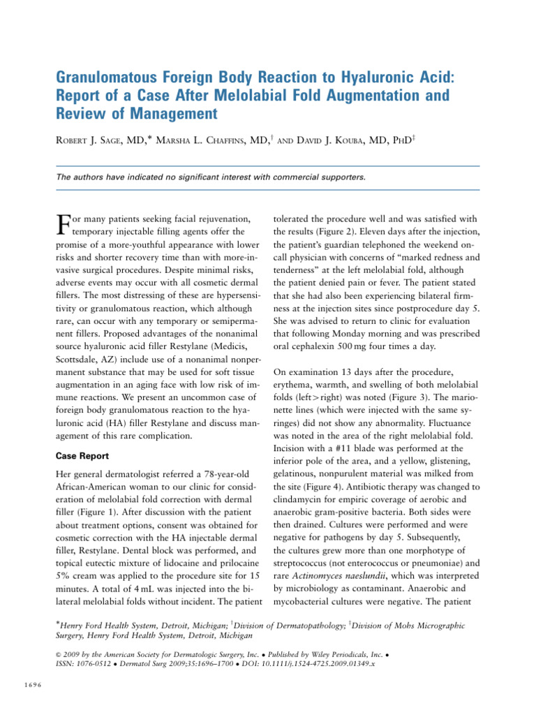 Granulomatous Foreign Body Reaction To Hyaluronic Acid | PDF | Medical ...