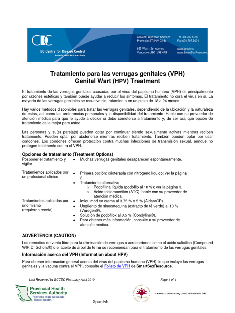 STI Handout Genital Wart Treatment Spanish | PDF | Medicina CLINICA ...