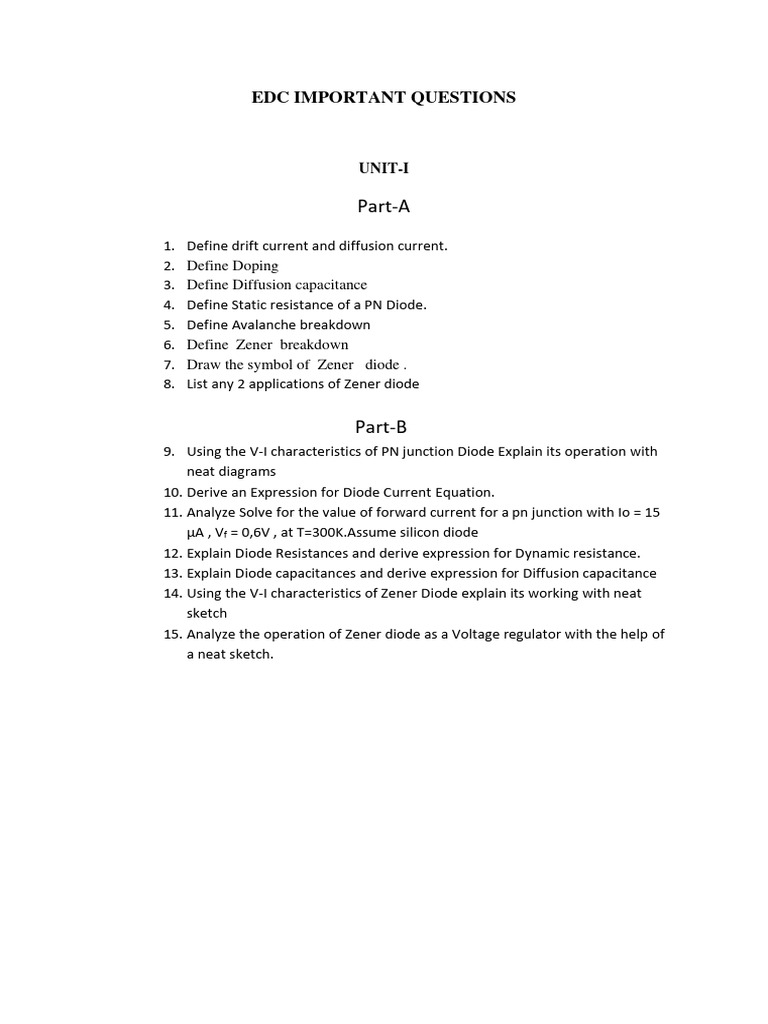 Edc Unit Wise Important Questions June-2024 | PDF | Field Effect Transistor | Bipolar Junction ...