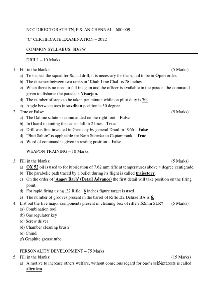 NCC C Certificate Exam QP 2022 | PDF | Map | Motivation
