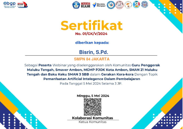 2c. Sertifikat Praktik Baik KOMBEL Pemanfaatan Artificial Intelegence | PDF