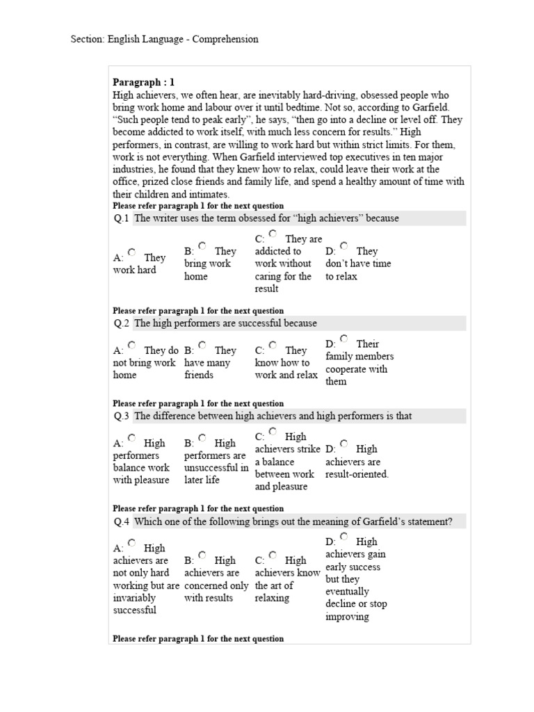 Section - English Language - Comprehension | PDF