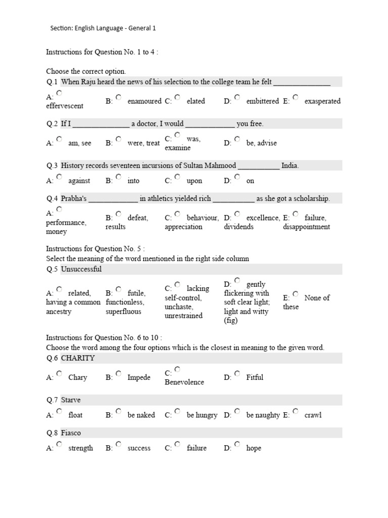 Section - English Language - General 1 | PDF