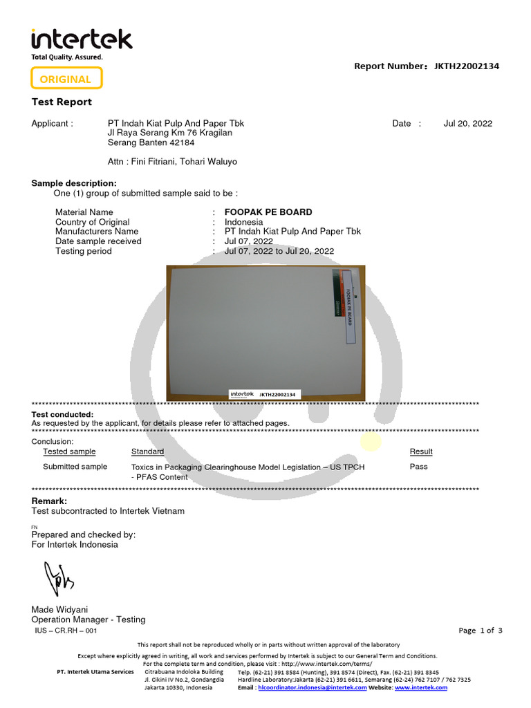 PFAS Testing Report for FOOPAK PE BOARD | PDF | Gas Chromatography–Mass ...
