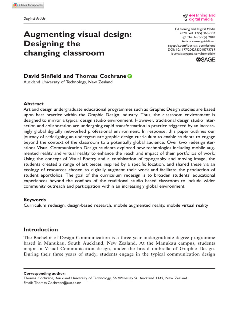 Sinfield Cochrane 2018 Augmenting Visual Design Designing The Changing Classroom | PDF ...