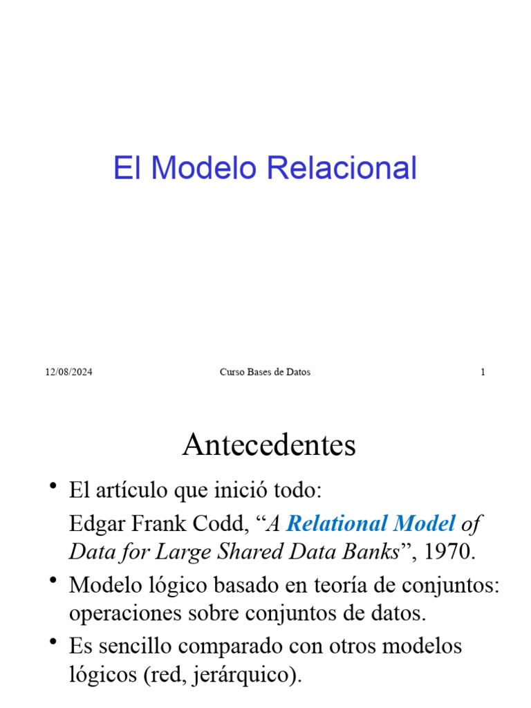 Introducción al Modelo Relacional en Bases de Datos | PDF | Base de datos relacional | Bases de ...