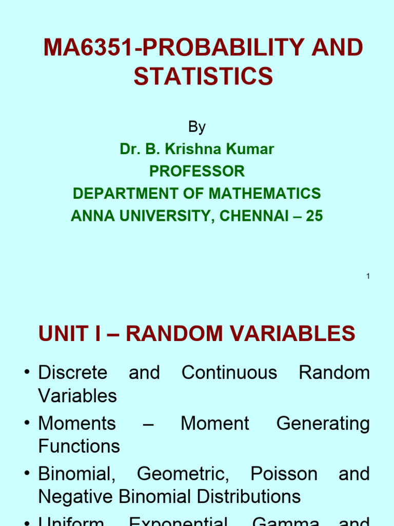 Lecture 1 | PDF | Probability Distribution | Variance