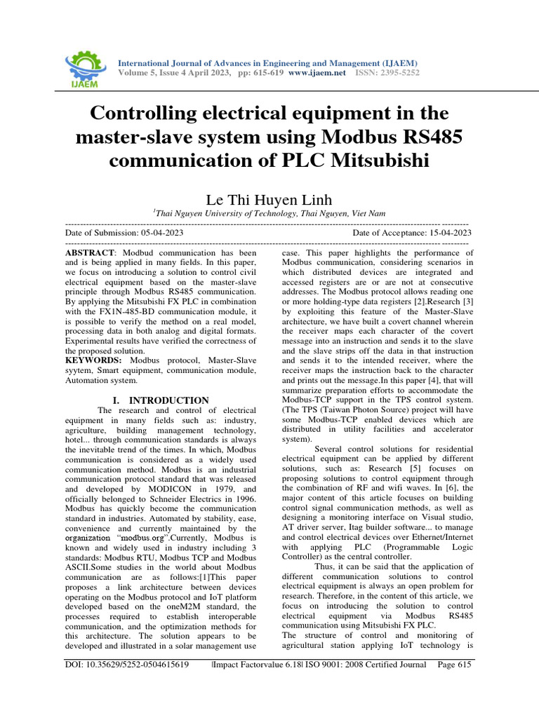 Controlling Electrical Equipment in The Master Slave System Using ...