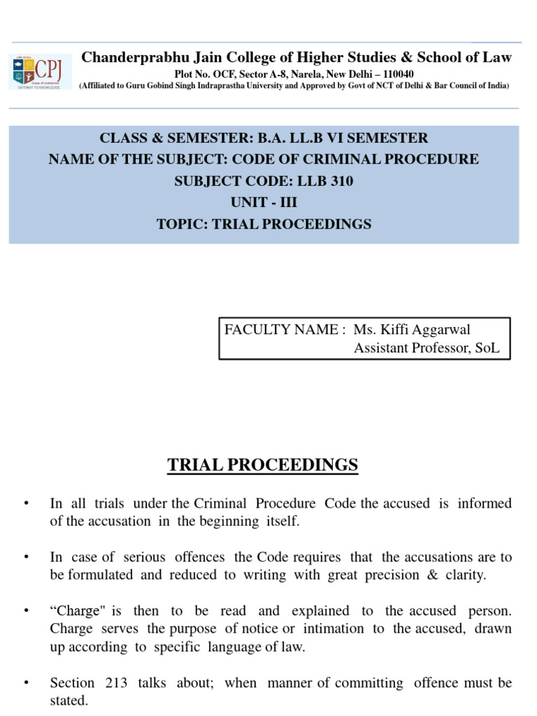 Unit 3 - Code of Criminal Procedure PPT - LLB 310 - BALLB VI Sem | PDF ...