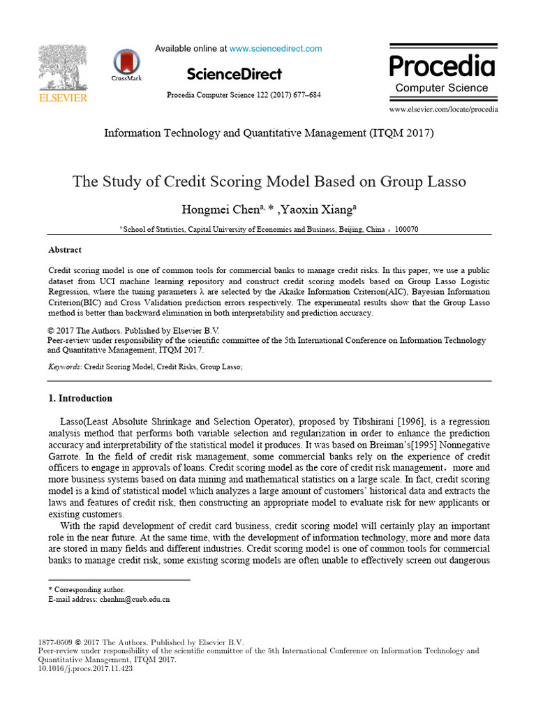 The Study of Credit Scoring Model Based On Group Lasso | PDF ...