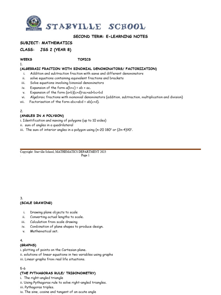 Year 8 Second Term E-Note | PDF | Trigonometric Functions | Triangle