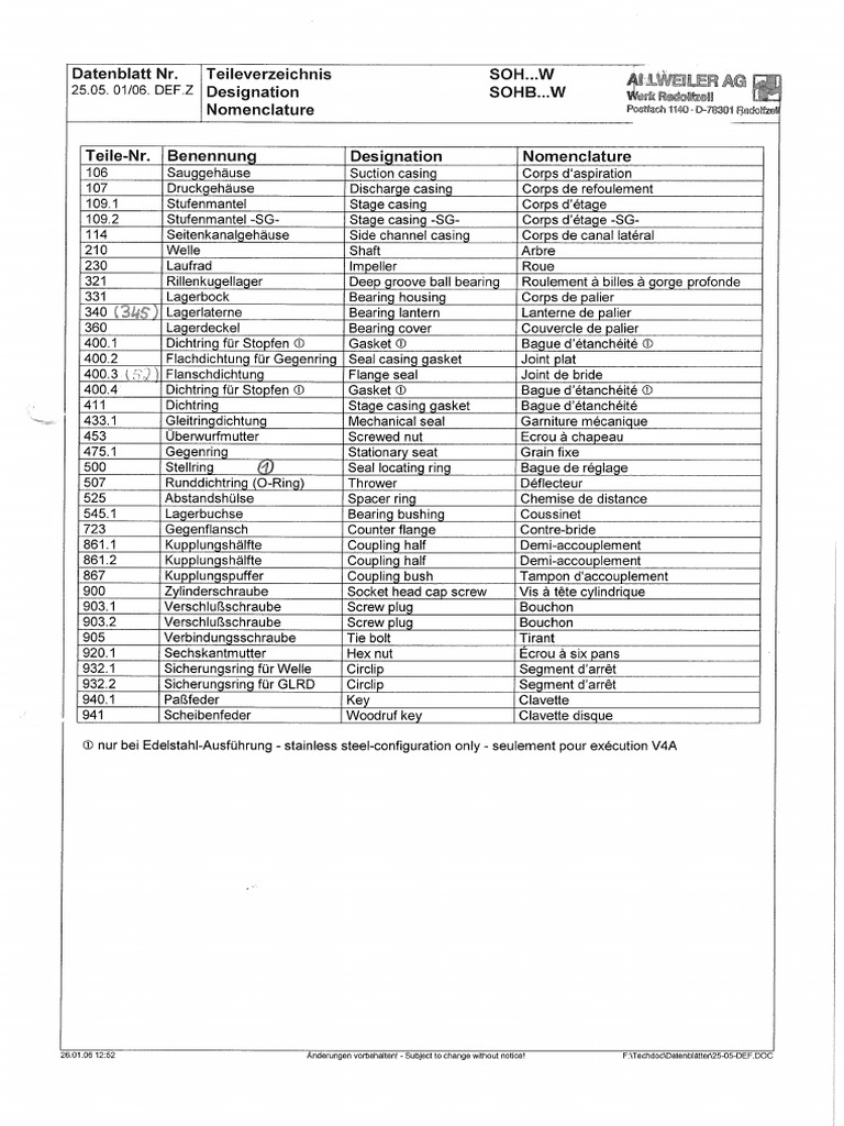 SparePartsList SOH SOHB... W | PDF