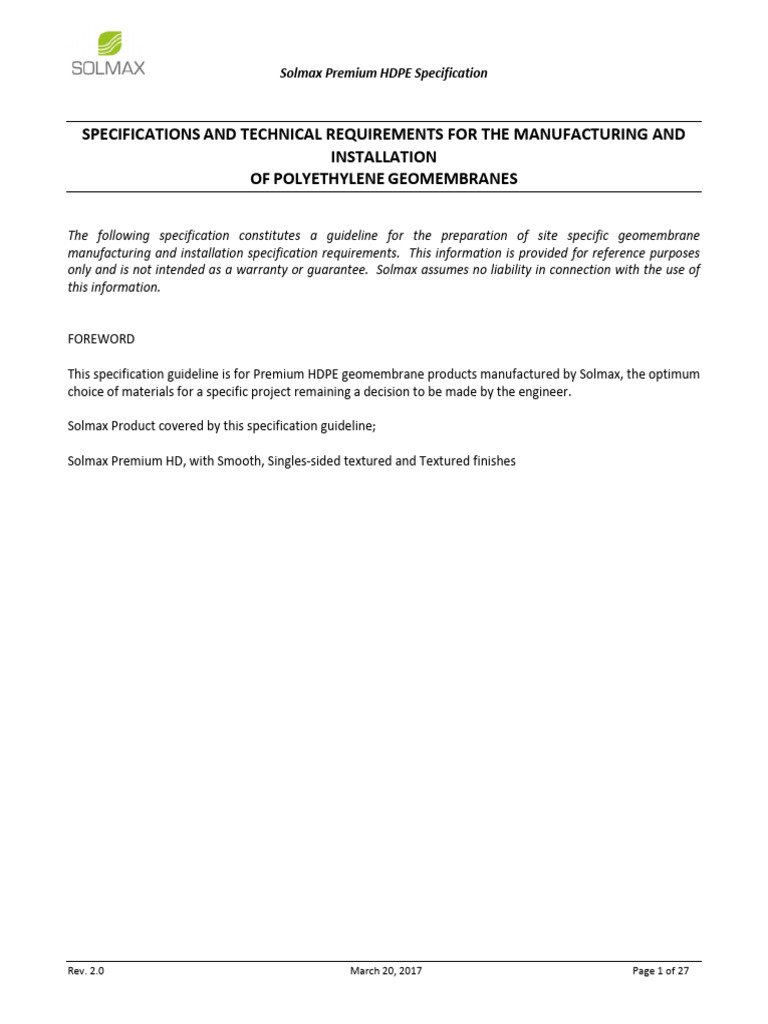 Manual Tecnico Geomembranas Solmax | PDF | Materials