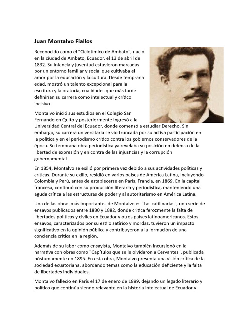 Biografía de Juan Montalvo Fiallos | PDF | America latina | Educación ...