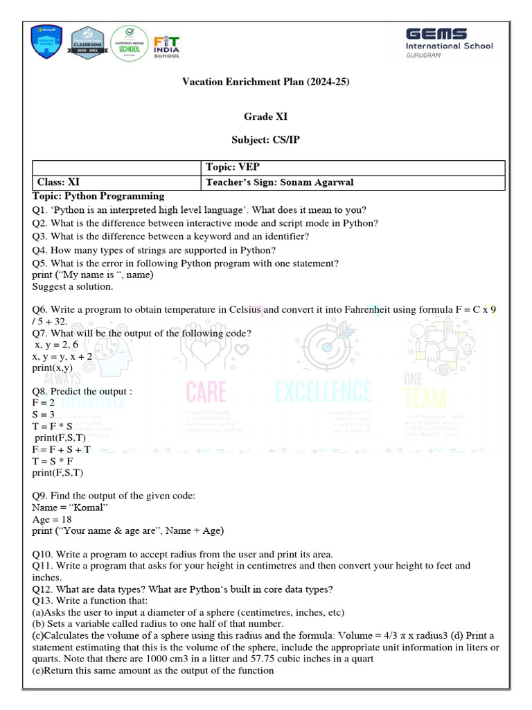 Class XI VEP 2024 | PDF | Humour | Atoms
