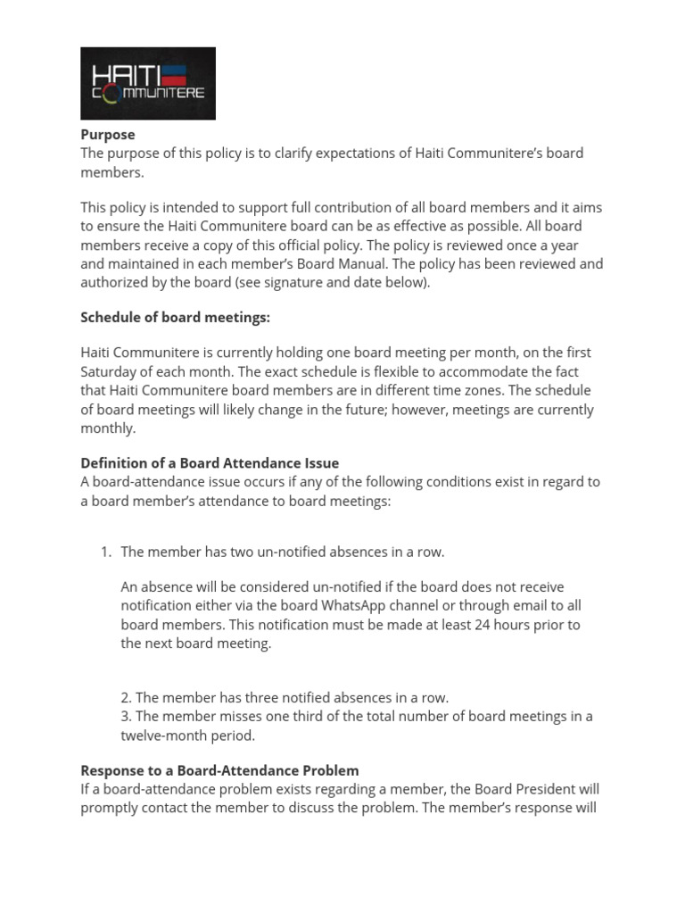 Darft Policy - Board Expectations | PDF | Finance & Money Management | Law