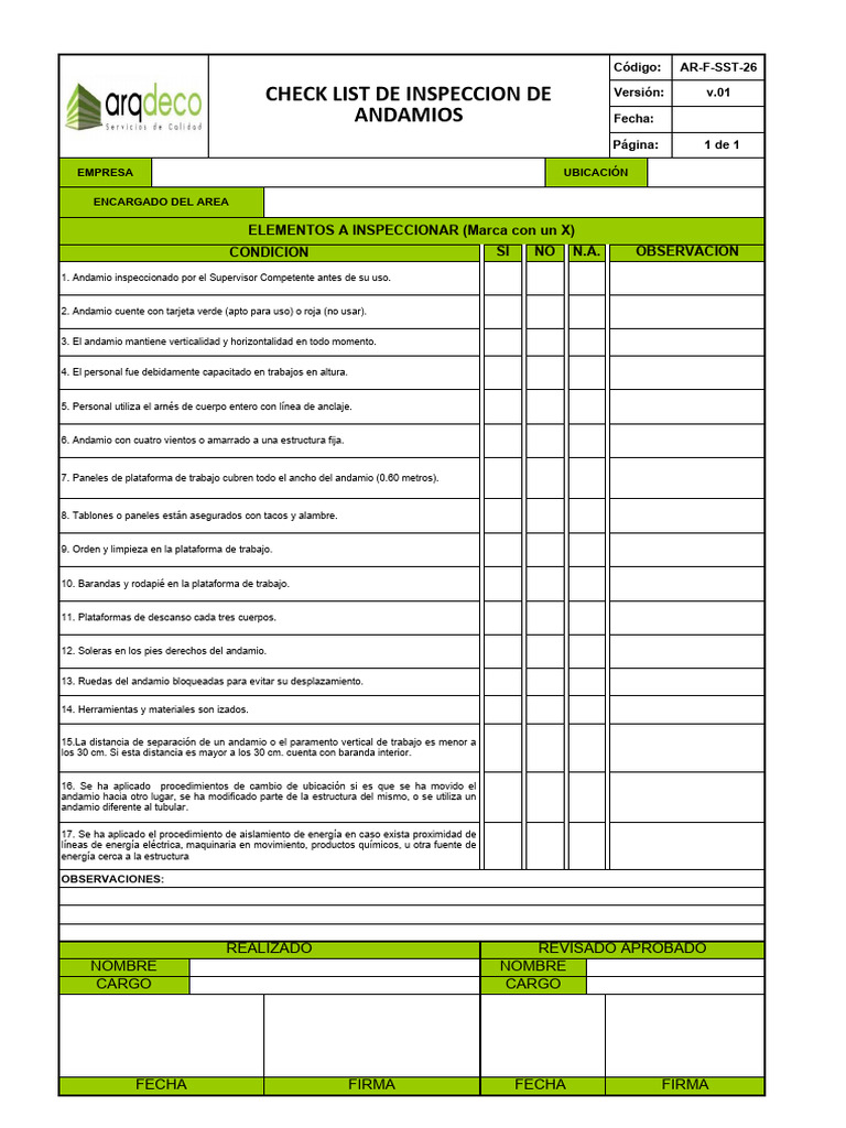 Checklist de Inspección de Andamios | PDF