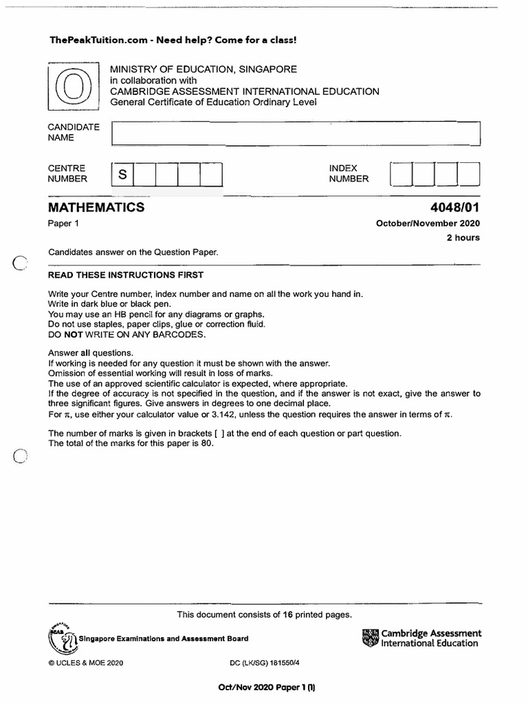 2020 MathematicsE-Math O-Level TYS | PDF | Mathematics