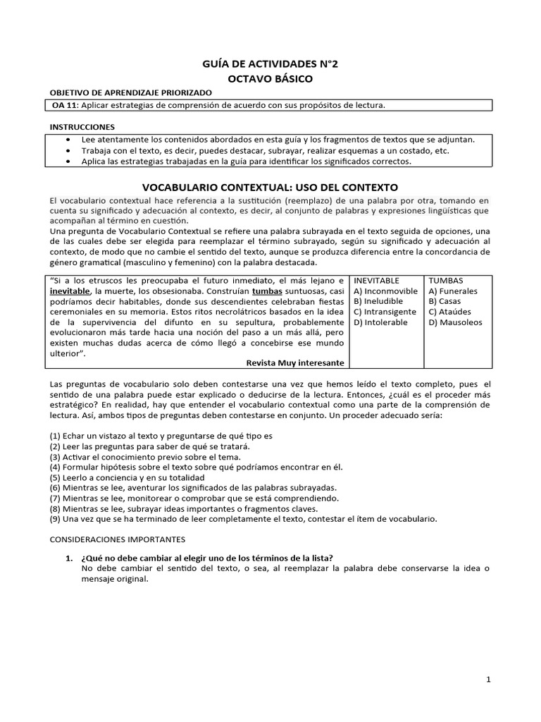 Estrategias de Vocabulario Contextual | PDF | Palabra | Oración ...