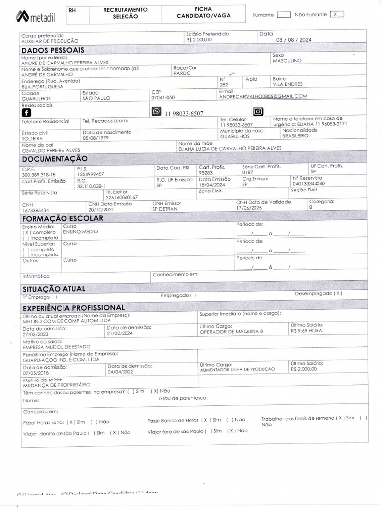Ficha - André V2 | PDF