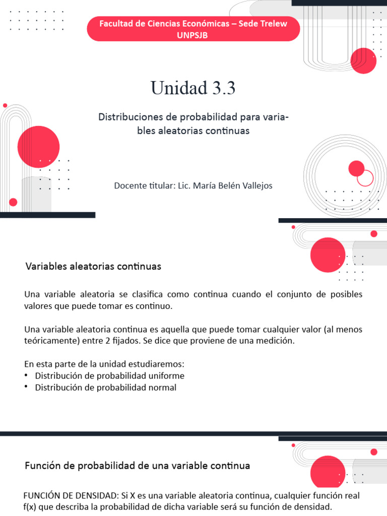Unidad 3.3 Distribuciones de Probabilidad para Variables Aleatorias Continuas | PDF ...
