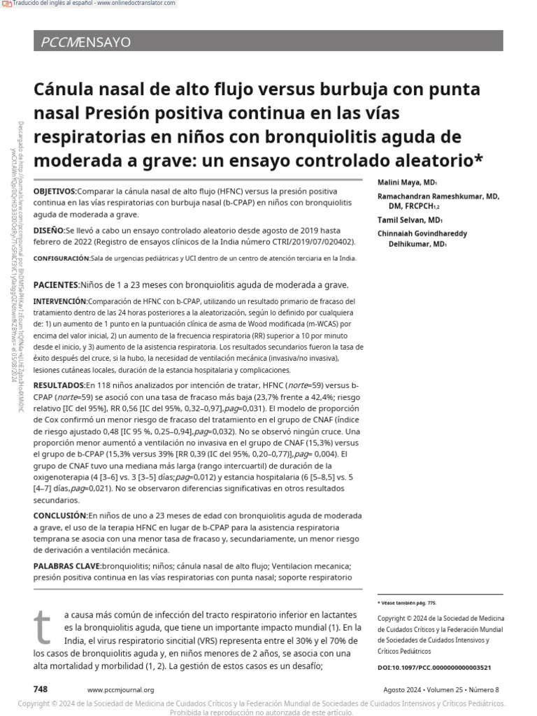 High Flow Nasal Cannula Versus Nasal Prong Bubble.8.en - Es | PDF ...