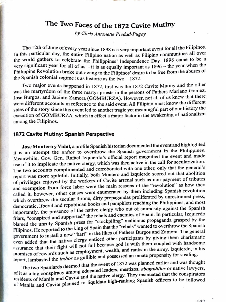 Two Perspectives on the 1872 Cavite Mutiny | PDF | Spanish Colonization ...