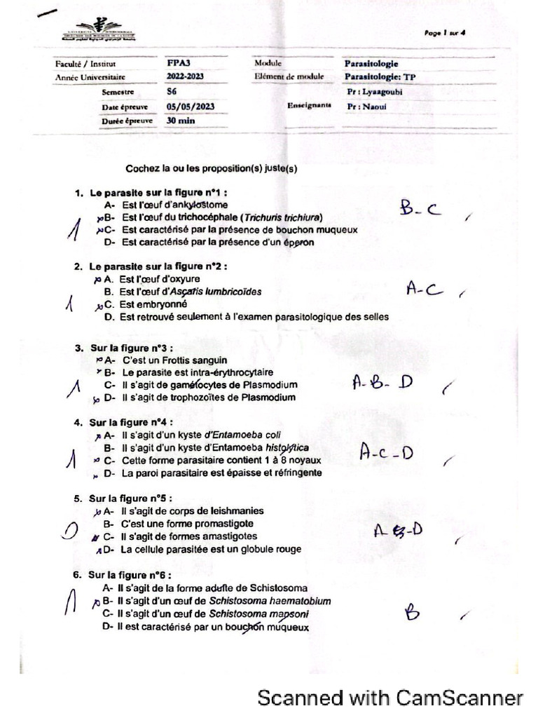 Exam TP Parasito 23 | PDF
